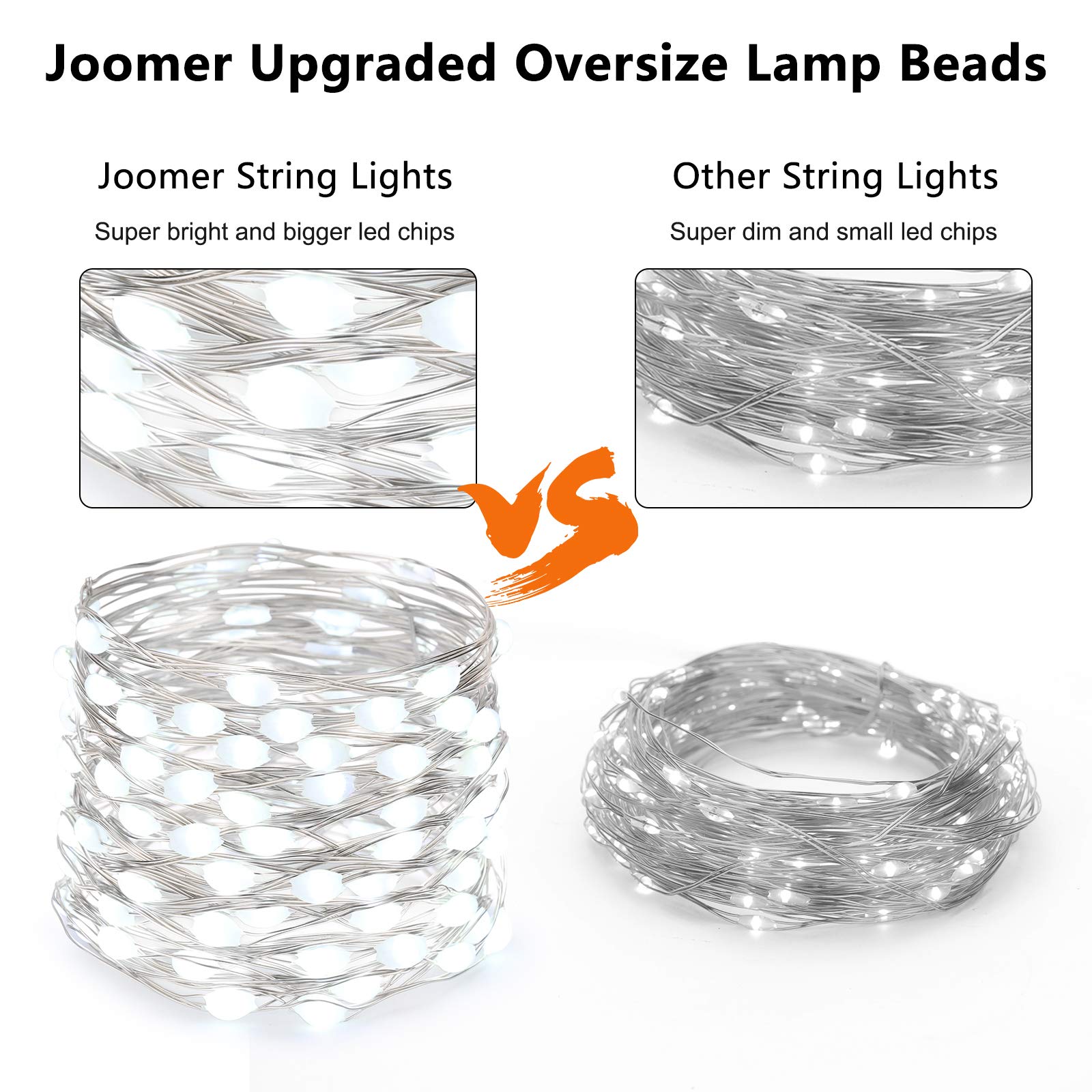 Joomer Solar String Lights Outdoor Waterproof, 2 Pack Extra-Long 72ft 200 LED Solar Fairy Lights with 8 Modes, Copper Wire Solar Lights Outdoor for Tree, Patio, Garden, Party Decoration(White)
