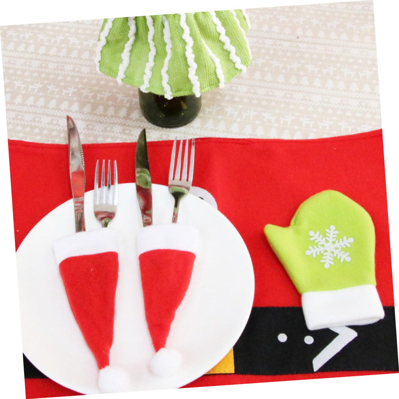BESTOYARD 12pcs Christmas wine bottle cap Mini Xmas Knives And Forks Bags Candy Wine Bottle Holders christmas tableware cover christmas candy tableware bags 15c dining table fork spoon cloth