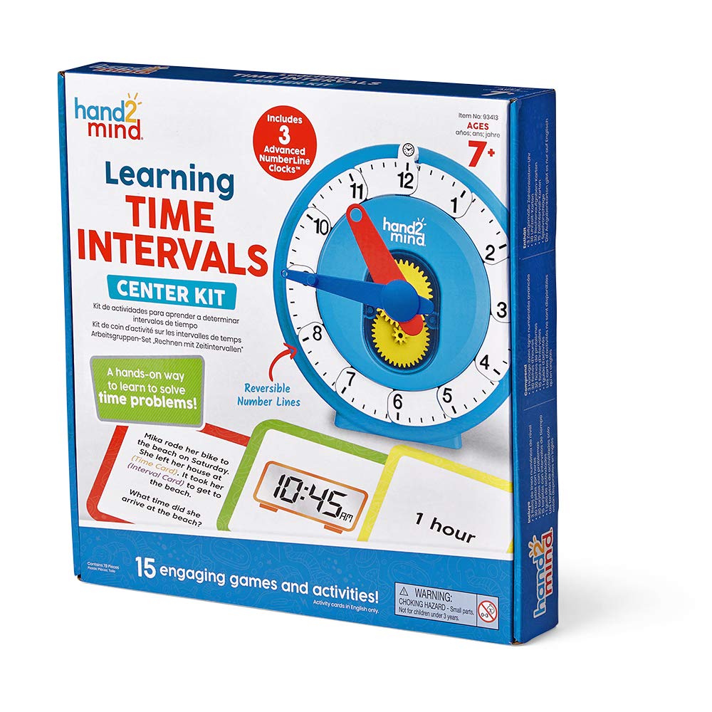 Learning Resources Learning Intervals of Time Centre Kit 16 Games and Activities, NumberLine Clock for Kids Learning To Tell Time, Math Manipulatives for Telling Time, Analogue Clock (1 Pack)