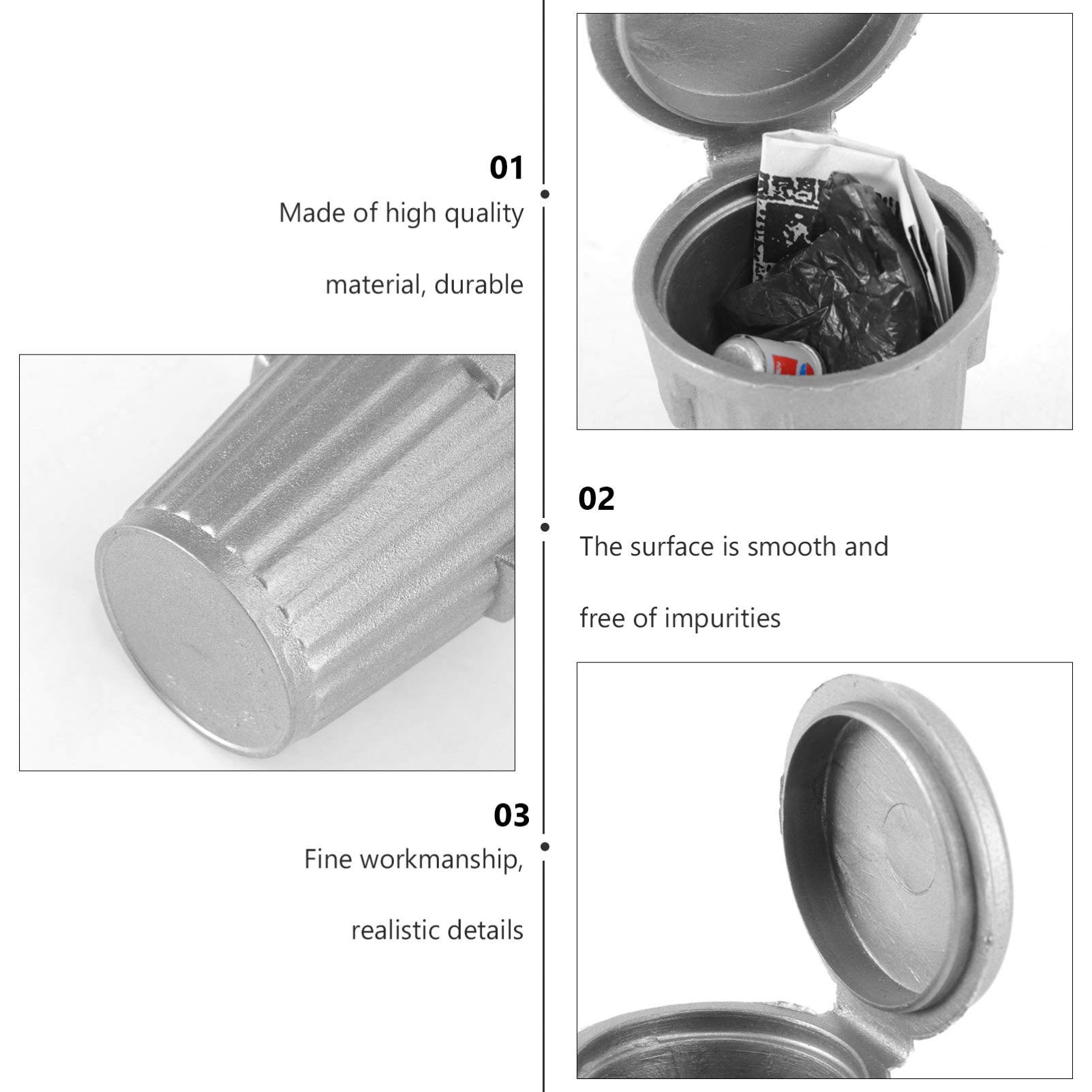 Miniature Garbage Can Fairy House Model Art Crafts DIY Accessory for Girls and Boys Silver