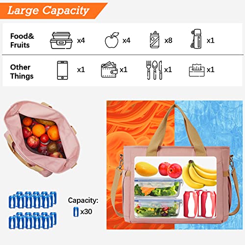 BOSTANTEN Cooler Bag, Insulated Soft Cooler Bag 13L Large Lunch Bag Cooler Tote Bag with Removable Shoulder Strap, Pink