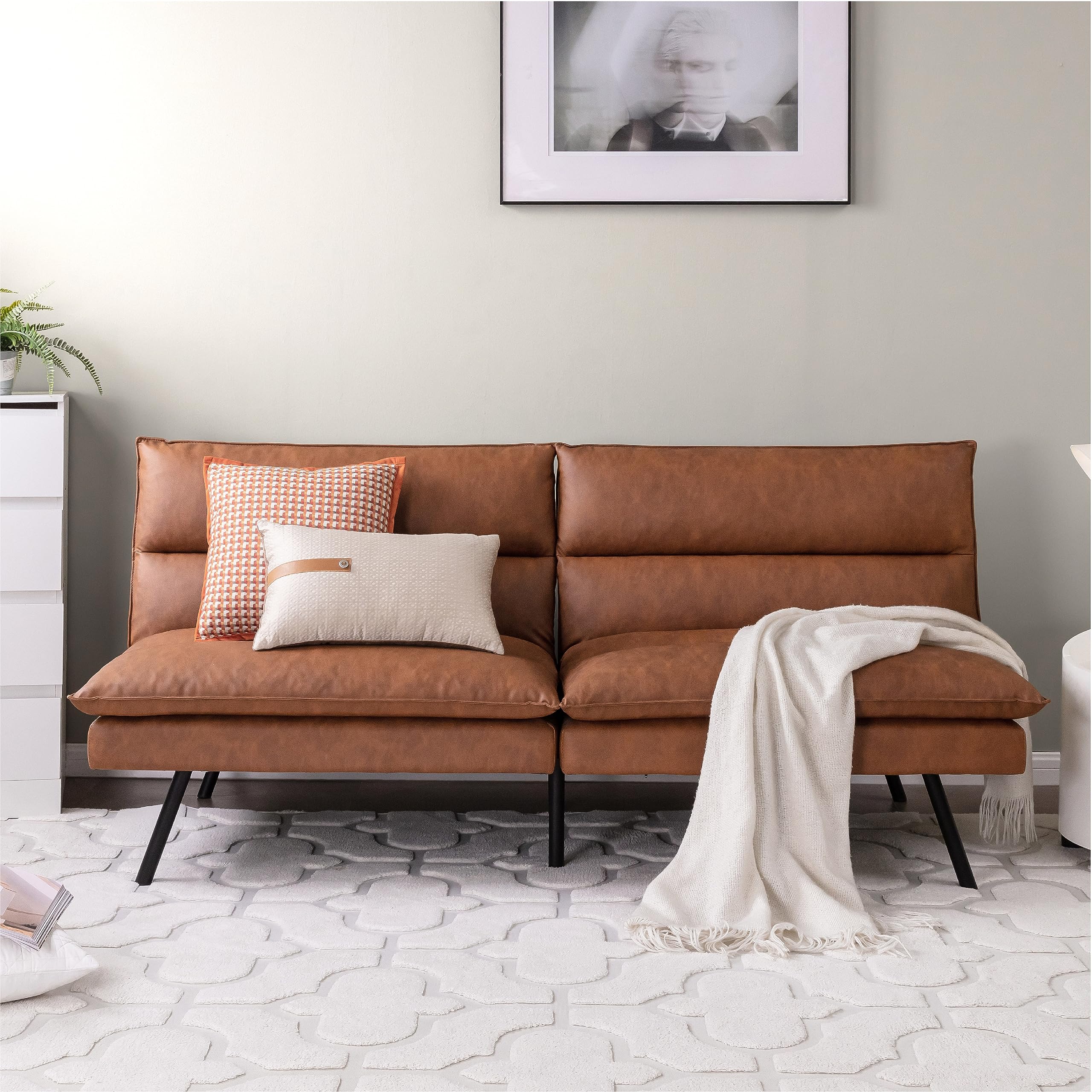 CH CHARME HOUSE Convertible Bed, Multi-Functional Design futon Couch with Adjustable Backrest, Modern Sleeper Sofa for Office, Living Room and Bedroom, Brown