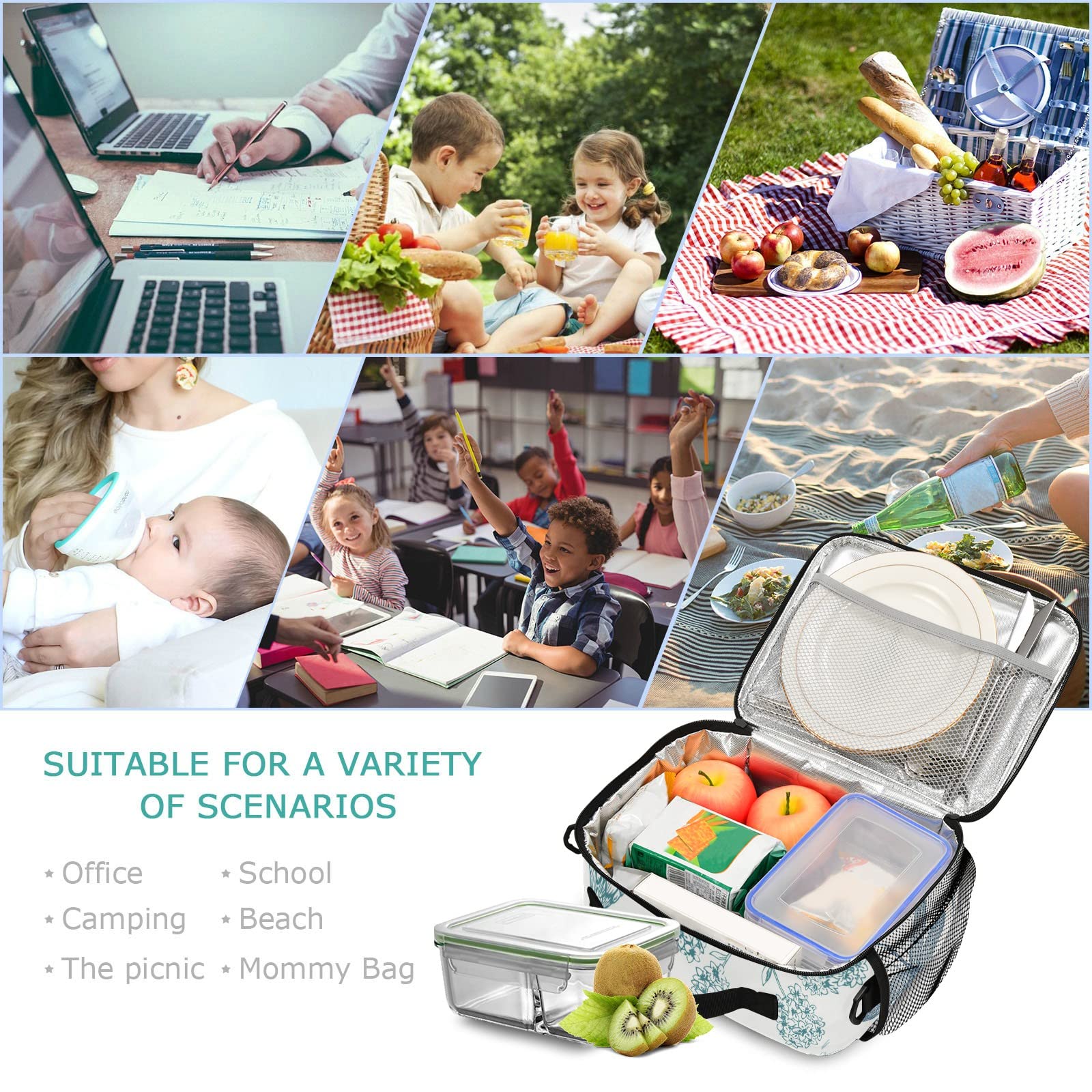 Blueangle Retro Dragonfly Print Insulated Lunch Bag with Detachable Shoulder Strap & Carry Handle, Eco-friendly Cooler Bag Tote Bag,School Lunch Box for Teens,Men,Women