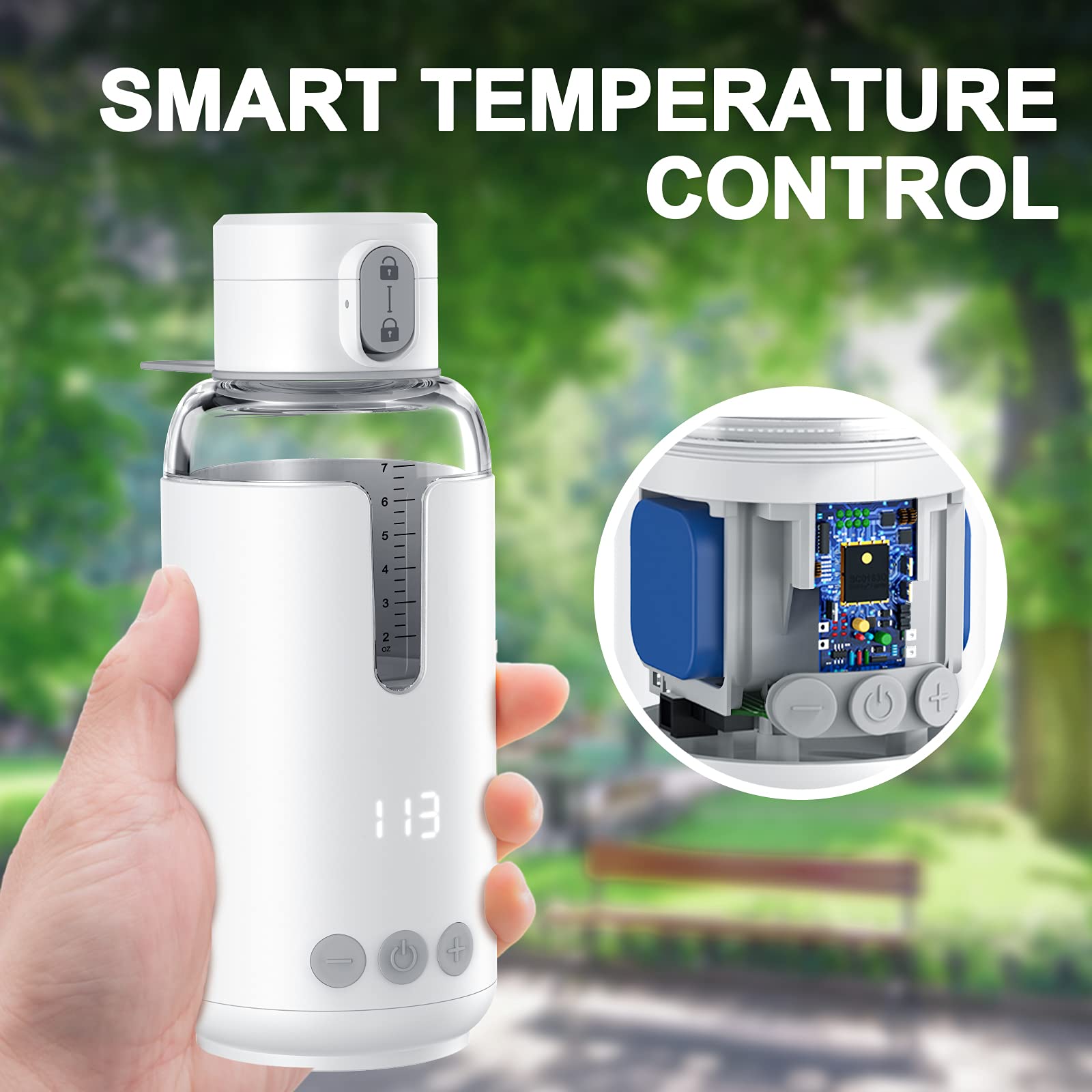bopopo Portable Water Warmer for Formula,Milk,Precise Temp Control,Battery Powered Instant Warmer for Travel,8 Ounce,Smart Wireless Baby Flask for Car,Airplane Journey,White