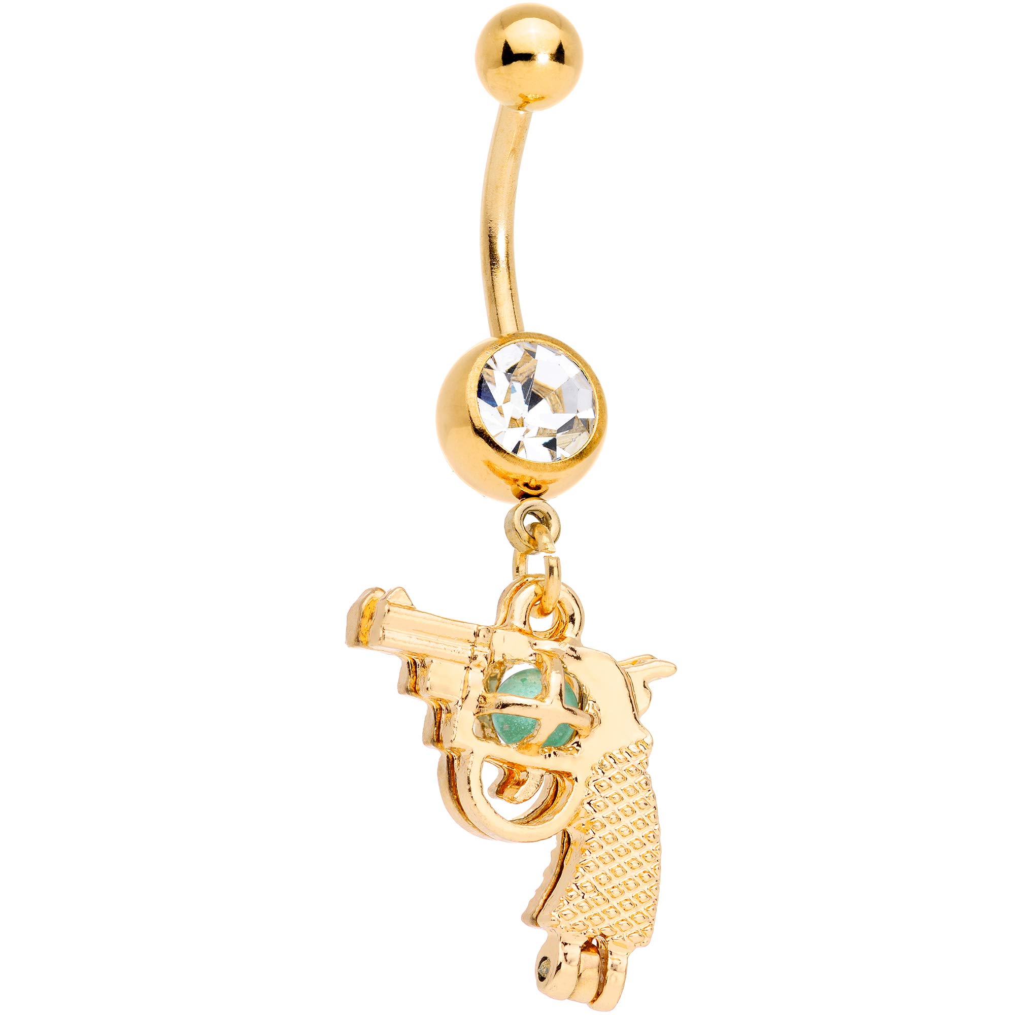Body Candy Plated Steel Navel Ring Piercing Clear Accent Glow in The Dark Gun Dangle Belly Button Ring