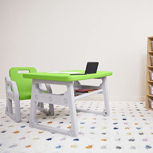 ECR4Kids Toddler Plus Desk and Chair, Kids Furniture, Grassy Green/Light Grey