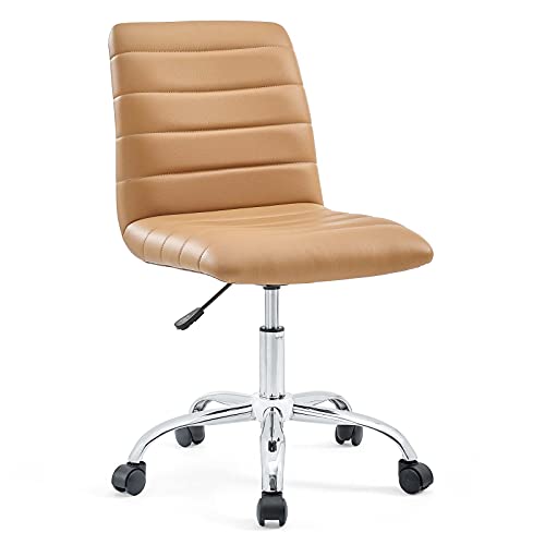 Modway Ripple Ribbed Armless Mid Back Swivel Computer Desk Office Chair In Tan