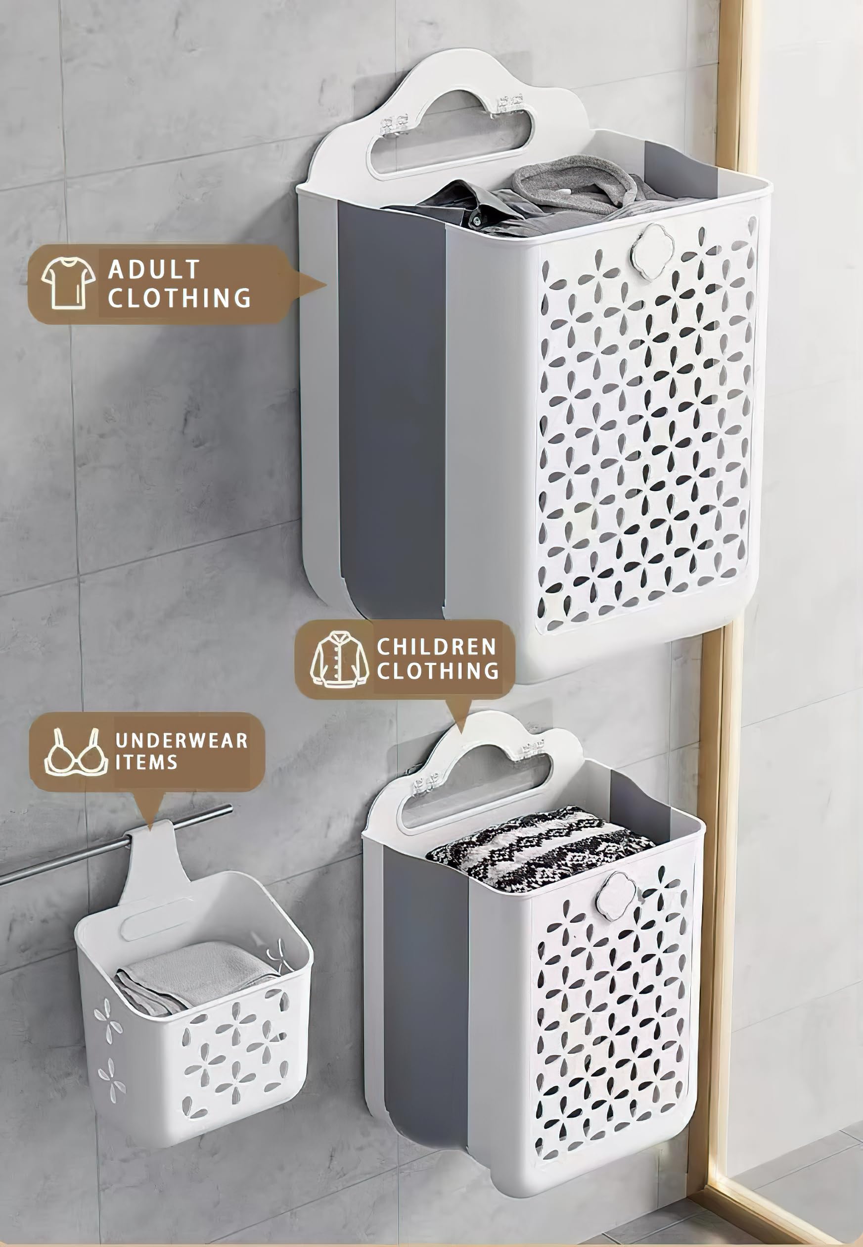 Collapsible Laundry Hamper 3 Packs Laundry Basket Portable Dirty Clothes Basket Space Saving Foldable Storage Multi-function Container