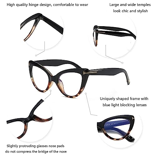 Hubeye 3 Pairs Cat Eye Reading Glasses for Women Oversized Anti Blue Light Computer Readers Fashion Cute Ladies Eyeglasses 2.00
