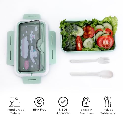 G-Ahora Versatile 2-Compartment Cinna-moroll Bento Boxes, Cinna-moroll Lunch Box, Leak-Proof Lunchbox Bento Box with Utensil Set for Dining Out, Work, Picnic (LBOX CIN)