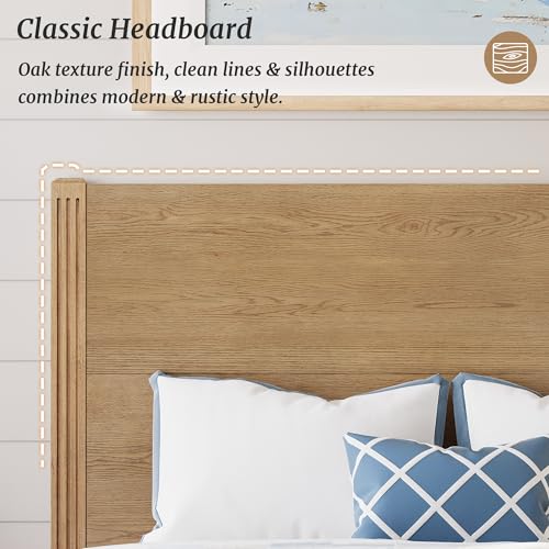 Cozyman Wood Bed Frame, Platform Bed Frame Queen Size with Headboard, No Box Spring Needed, 14 Inch Solid Oak Wood Mattress Foundation, 800Lb Capacity, Easy Assembly, Dark Oak Wood