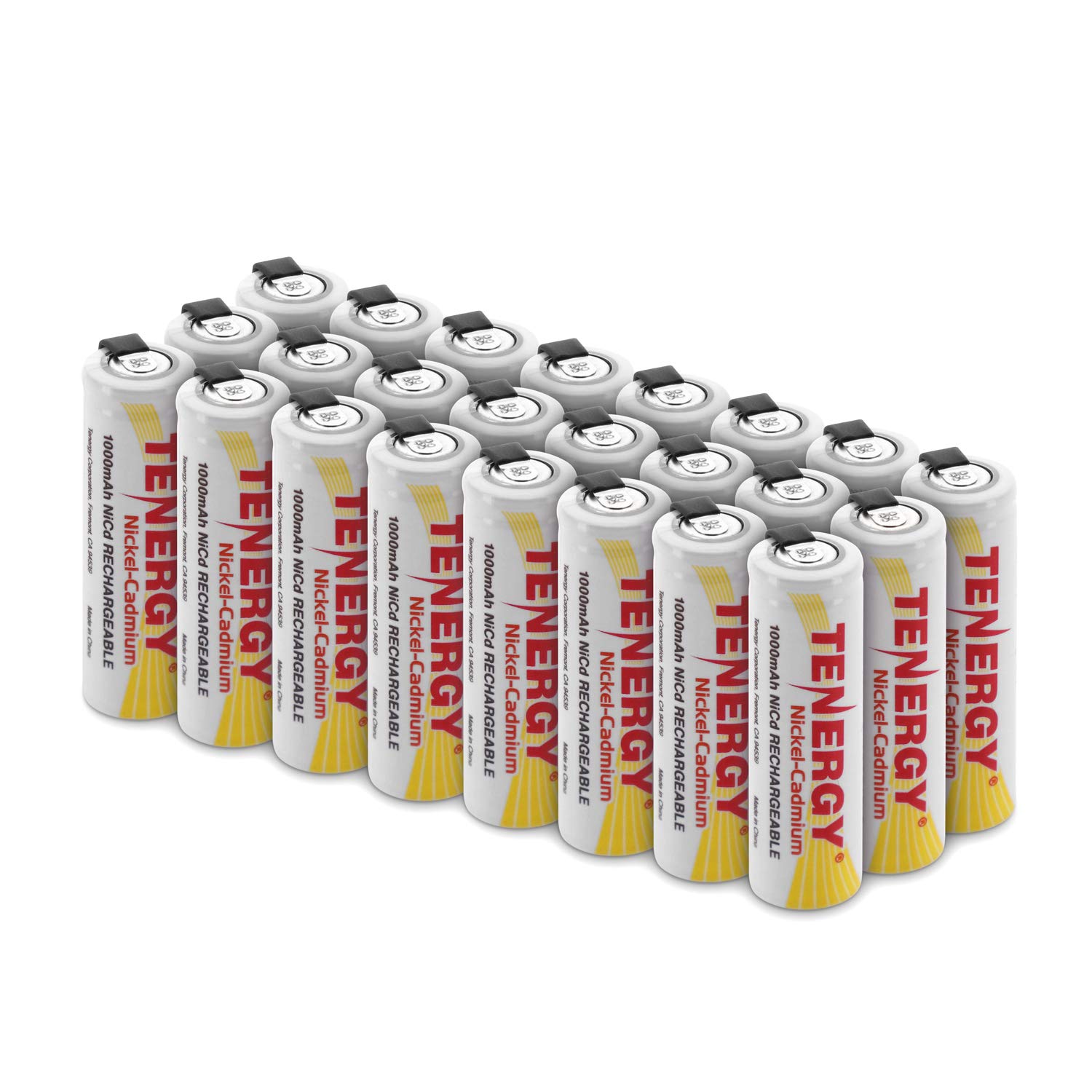 Tenergy Rechargeable 1.2V AA NiCD Battery, 1000mAh High Capacity Batteries Flat Top with Tabs for Shavers, Trimmers, Razors, 24 Pack