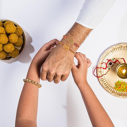 Eximious India Set of 2 Rakhi For Brother With Card Antique Gold Finsh Ganesha and Krishna Pendant For Raksha Bandhan Designer Rakhi Thread for Bhaiya