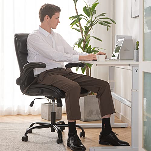 Office Chair, Executive Home Office Computer Desk Chair, Ergonomic Leather Chair for Lumbar Support and Comfort, Adjustable Height and Tilt, Swivel Rolling Task Chair for Work, Study, Game (Black)