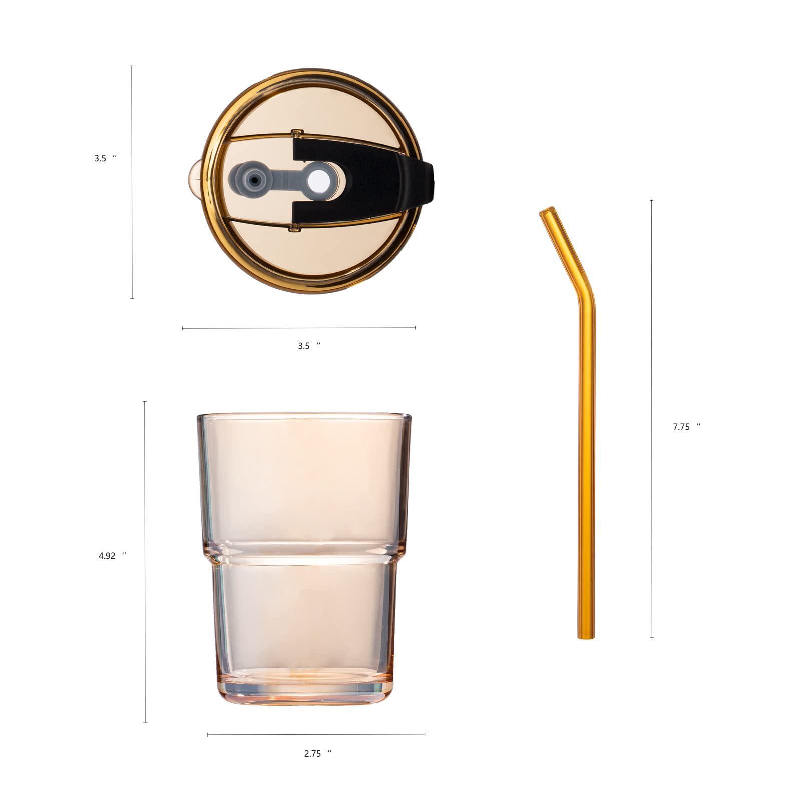 BLUEPOLAR 13oz/400ml Tumbler Water Glass, Cups with Straw and Lid Sealed Carry on for Coffee, Iced Tea, Thick Wall Insulated Glass Cup (Amber)…