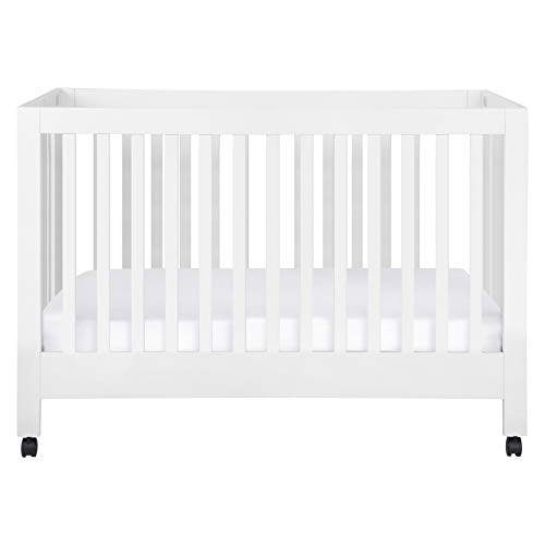 Babyletto Maki Full-Size 2-in-1 Portable Folding Crib with Toddler Bed Conversion Kit in White, Greenguard Gold Certified