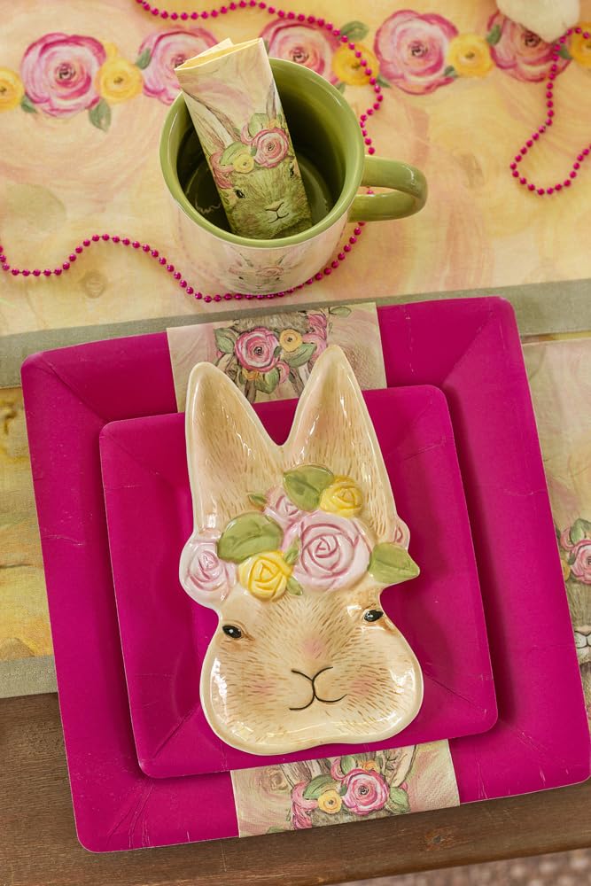 Boston International Serving Plate Easter Ceramic Tableware, 4.75 x 8-Inches, Bunny Flower Crown