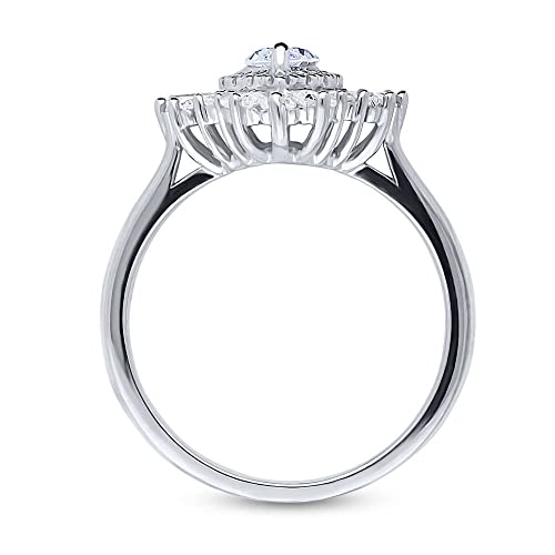 BERRICLE Sterling Silver Halo Wedding Engagement Rings Marquise Cut Cubic Zirconia CZ Statement Cluster Ring for Women, Rhodium Plated Size 7.5