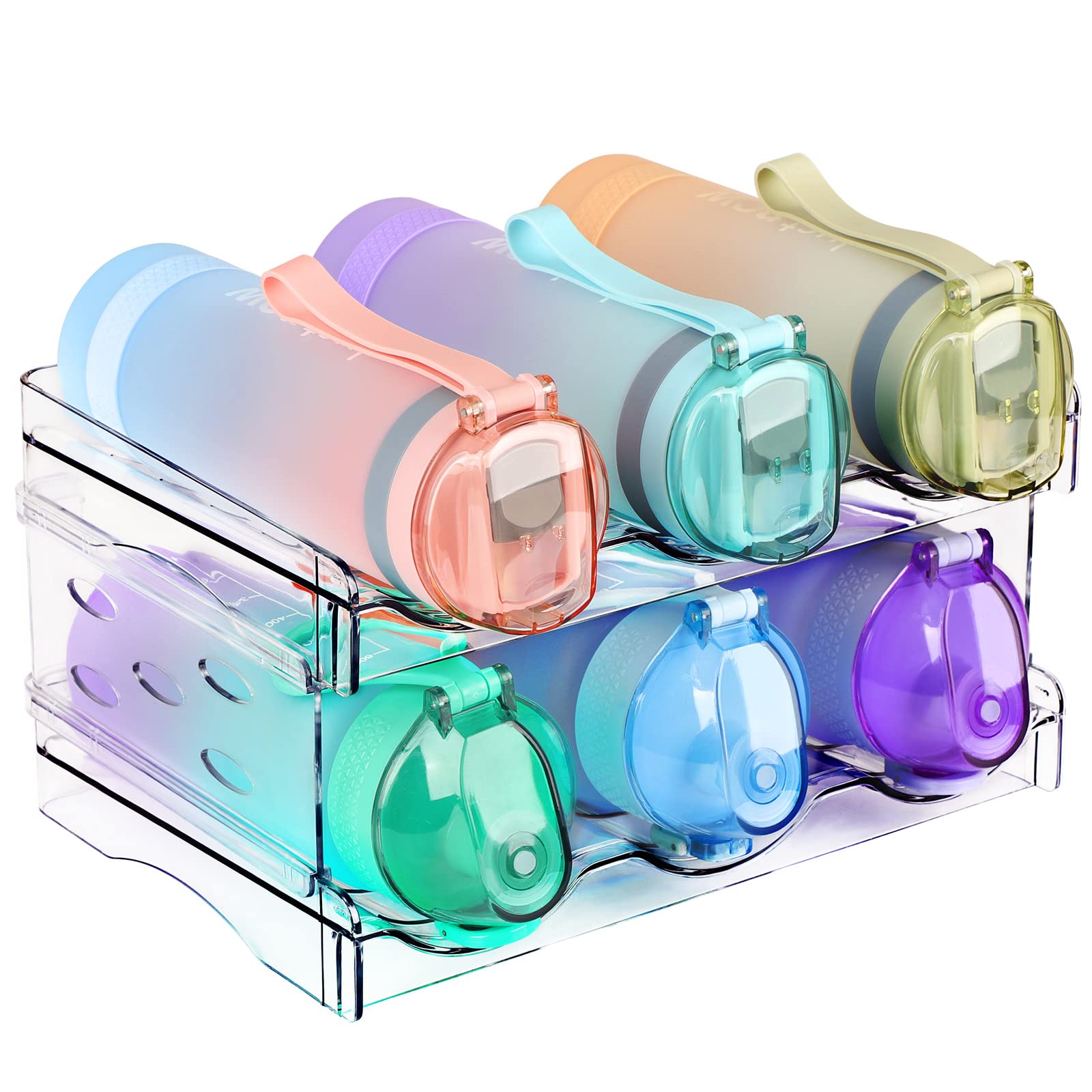Boribim 2 Pack Stackable Water Bottle Organizer - Water Bottle Holder for Cabinet - Kitchen Pantry Organization and Storage Shelf, Plastic Fridge Wine Drink Racks, Tumbler Travel Mug Cup Organizer