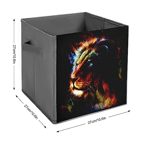 Blacklight Lion Storage Cubes with Handles Foldable Fabric Bins Organizing Baskets for Shelves Closet