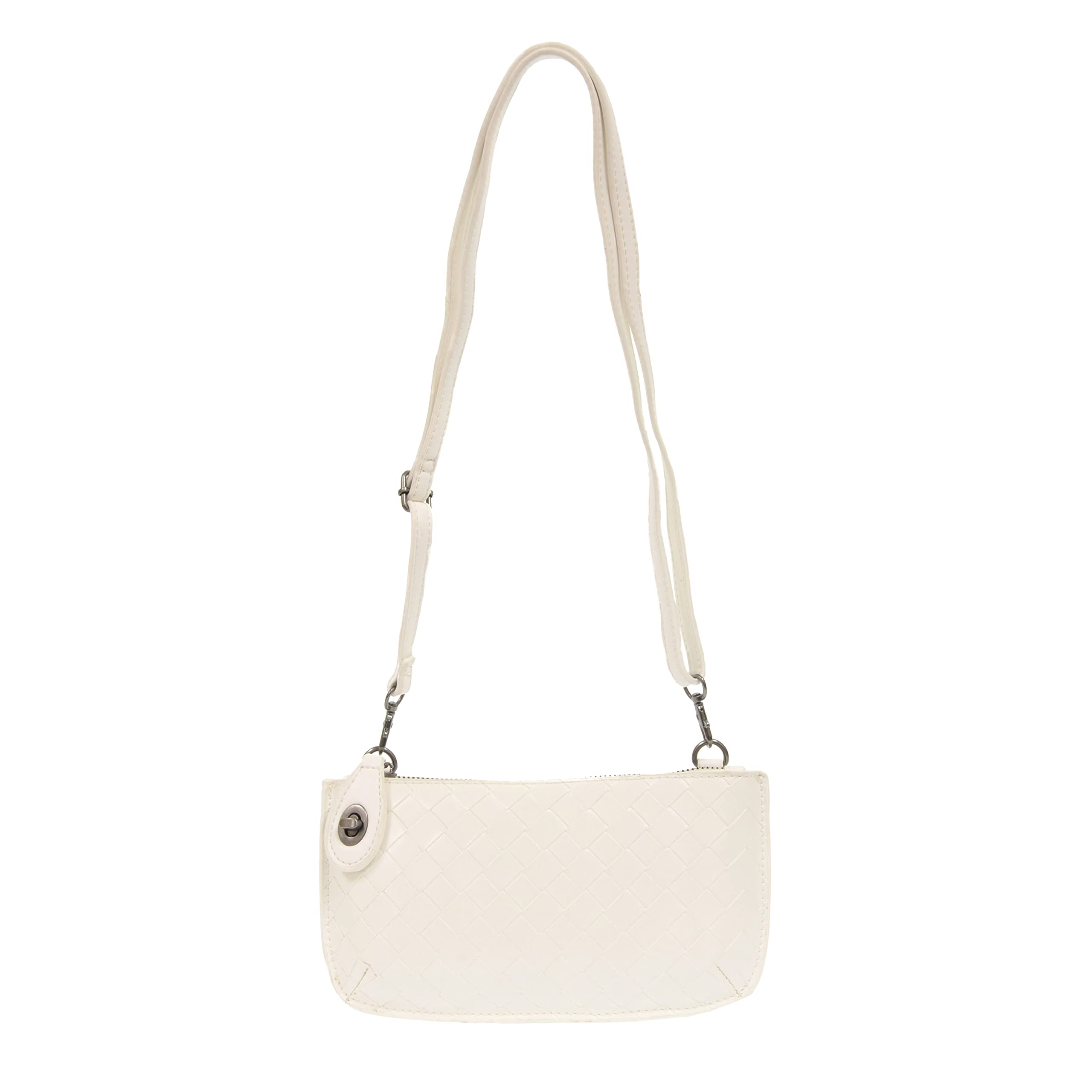 Joy Susan Faux Wide Woven Mini Crossbody Wristlet Clutch - White