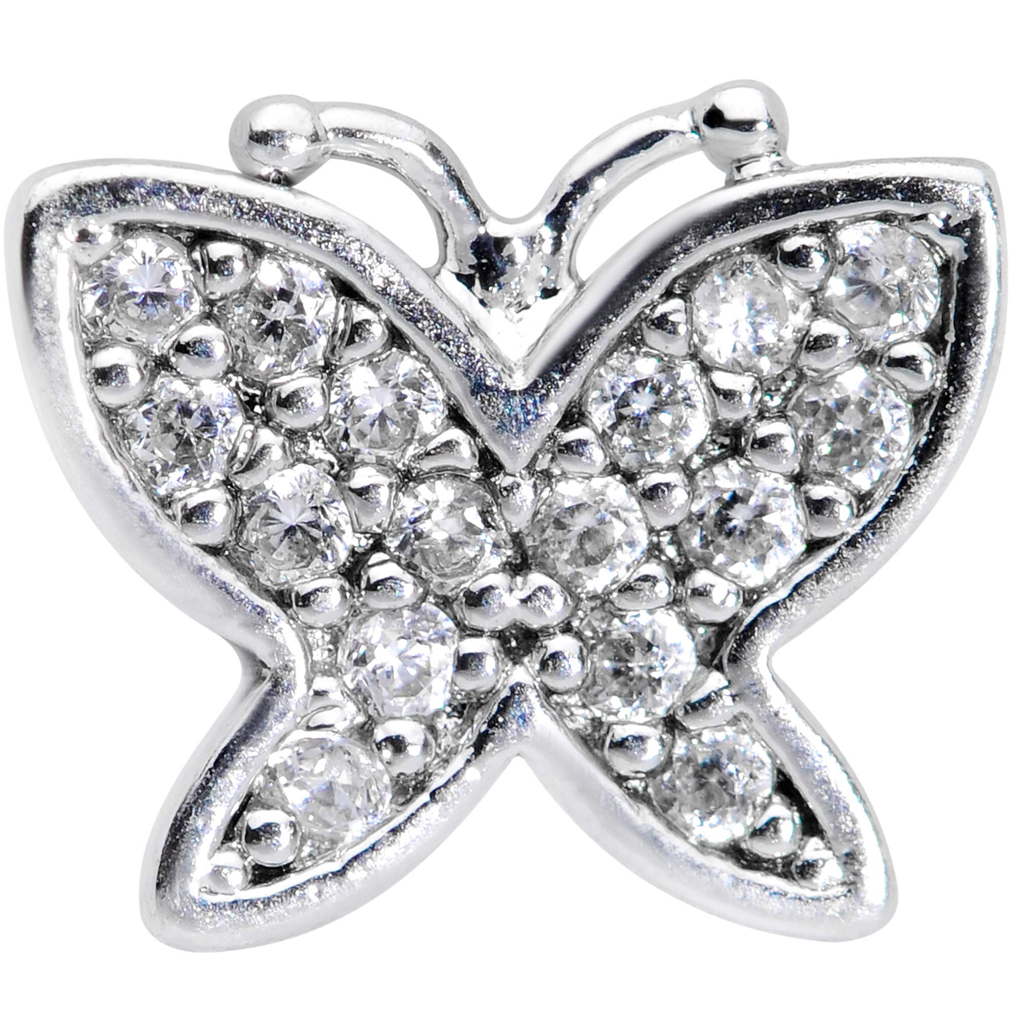 Body Candy Womens16G Steel Clear Accent Butterfly Labret Monroe Lip Ring Tragus 8mm Cartilage Stud 5/16"