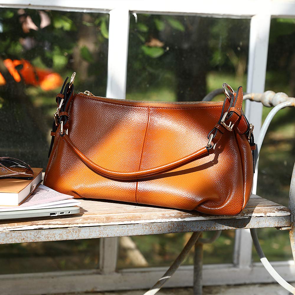 Kattee Vintage Genuine Leather Tote Shoulder Bag With Adjustable Handles Soft Leather Hobo handbags for Women