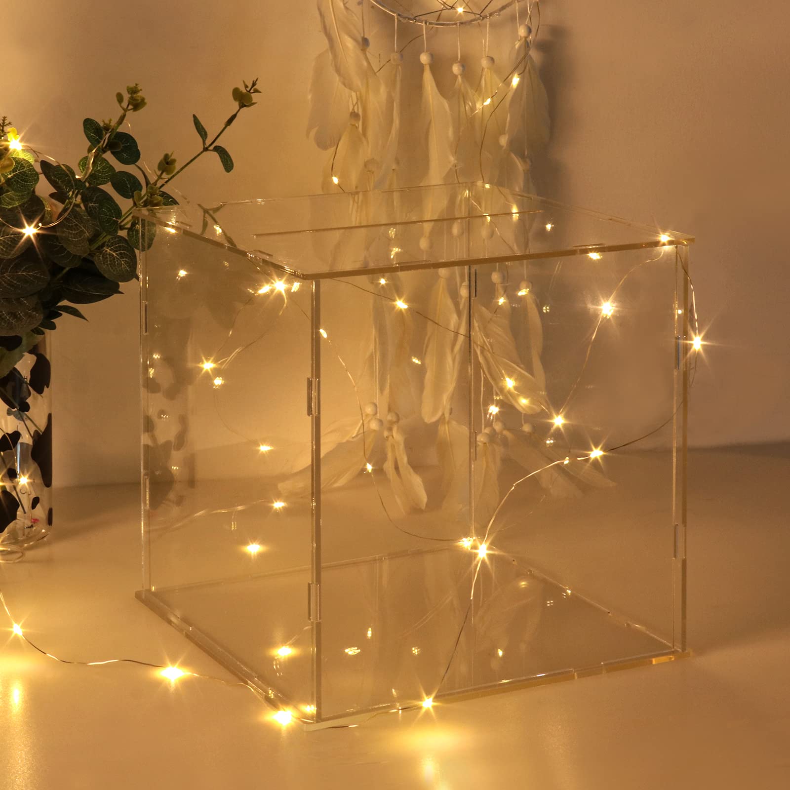 Clear Acrylic Wedding Card Box Large DIY Card Boxes with 4 "Card" Text Stickers Gift Card Box Money Box Holder for Wedding Reception Anniversary Birthday Party Baby Shower Graduation Decorations