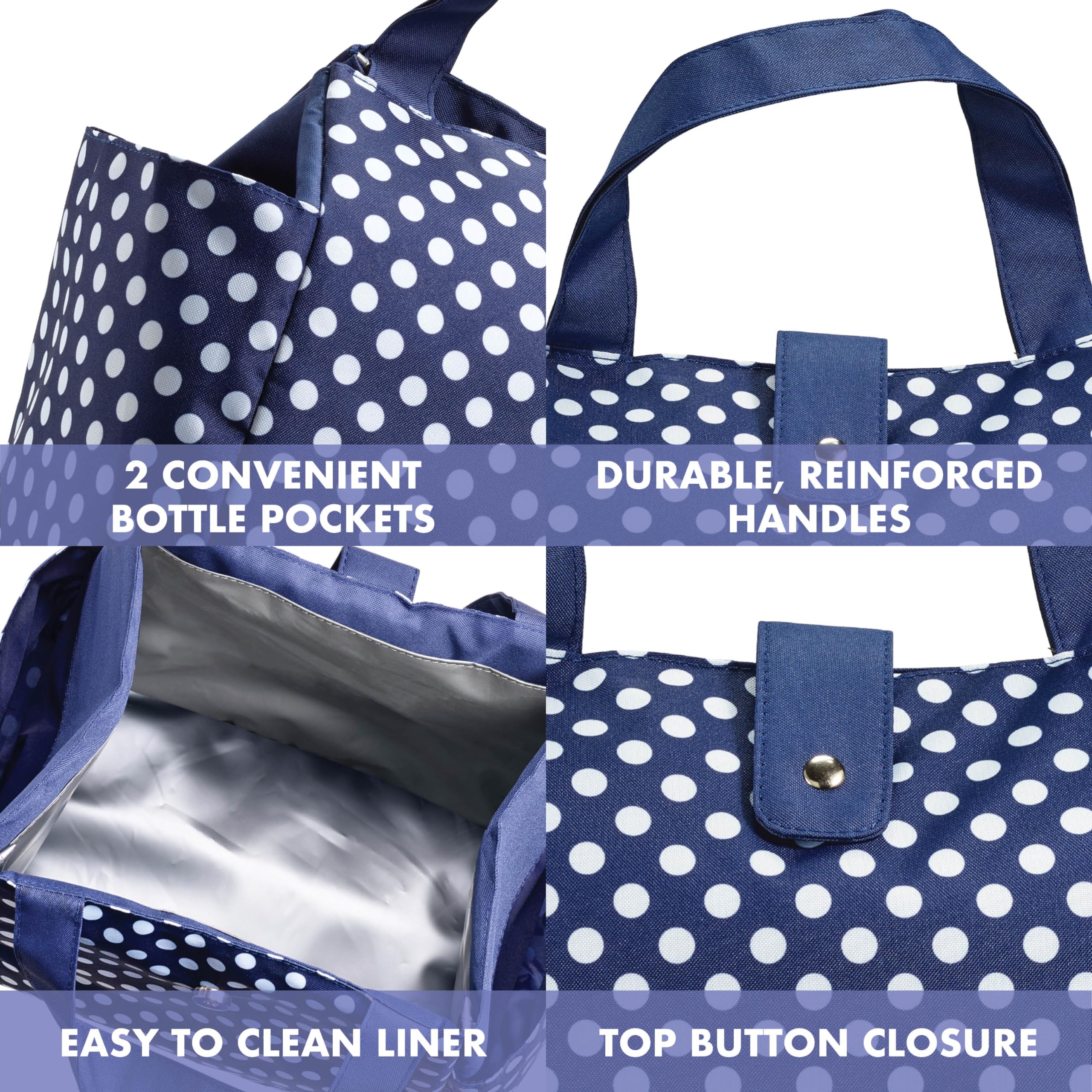 Fit & Fresh Lunch Bag For Women, Insulated Womens Lunch Bag For Work, Leakproof & Stain-Resistant Large Lunch Box For Women, Snap Closure Westport Bag Navy Dot