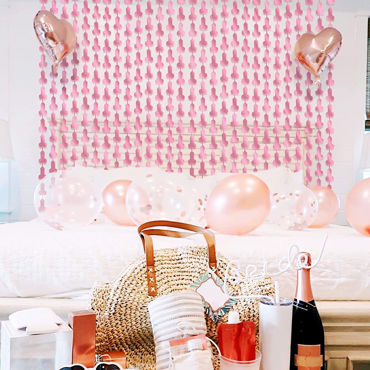 Bachelorette Party Decorations Rose Gold Fringe Curtains Bridal Shower Decorations Hen Party Rose Gold Pink Backdrop (2 Pack 3.2 x 6.6 ft) (Rose Gold)
