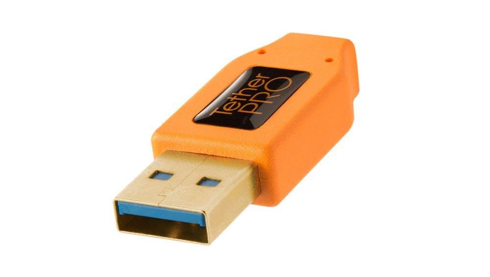 Tether Tools TetherPro USB 3.0 to Micro-B Right Angle Cable | for Fast Transfer and Connection Between Camera and Computer | High Visibility Orange | 15 Feet (4.6 m)