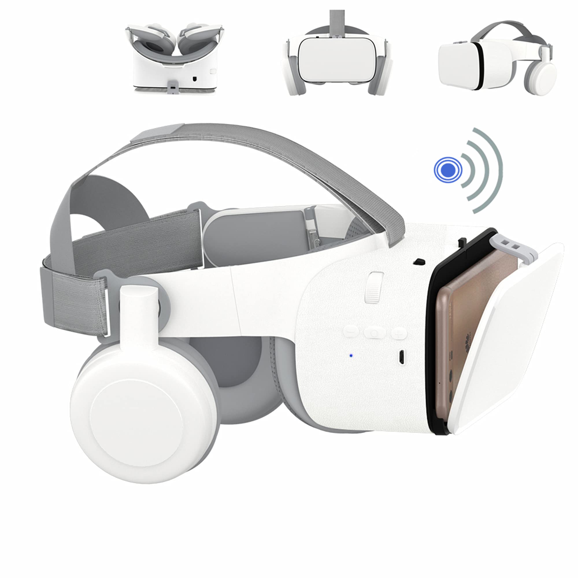 LONGLU VR Headset for iPhone & Android Phones, 3D Virtual Reality Wireless Bluetooth Glasses Goggles with Remote Controller for Play Game Watching Movie 4.7-6.2 inch Phone.