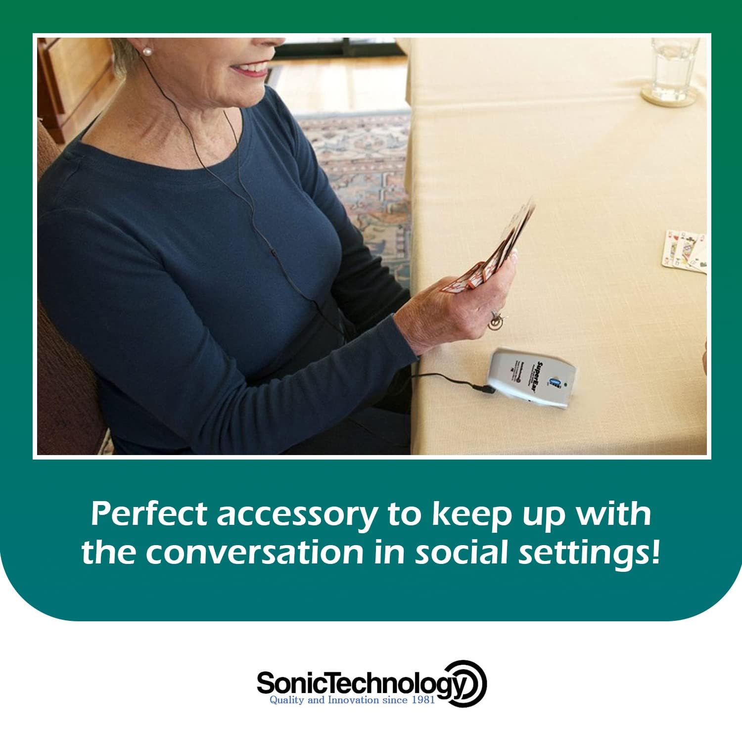 SuperEar Rechargeable Personal Sound Amplifier - 50dB Amplifier with Headphones, Earbuds and Tactile 3 Tone Frequency - Sound Amplifiers for Seniors, Adults and Audiologists - Model SE9000HP (PSAP)