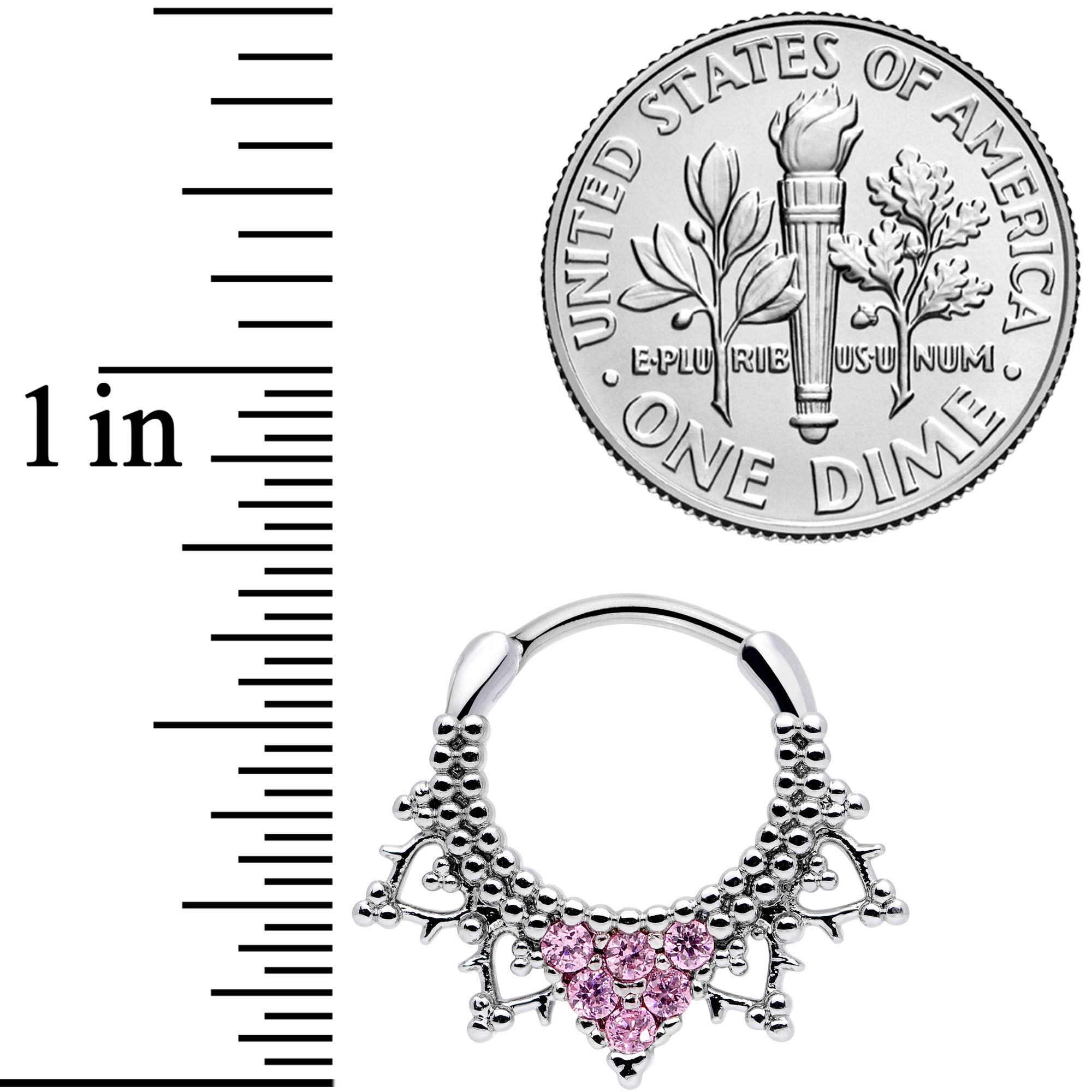 Body Candy Womens 16G Stainless Steel Septum Pink Accent Daith Tragus Nose Ring Cartilage Clicker 3/8"