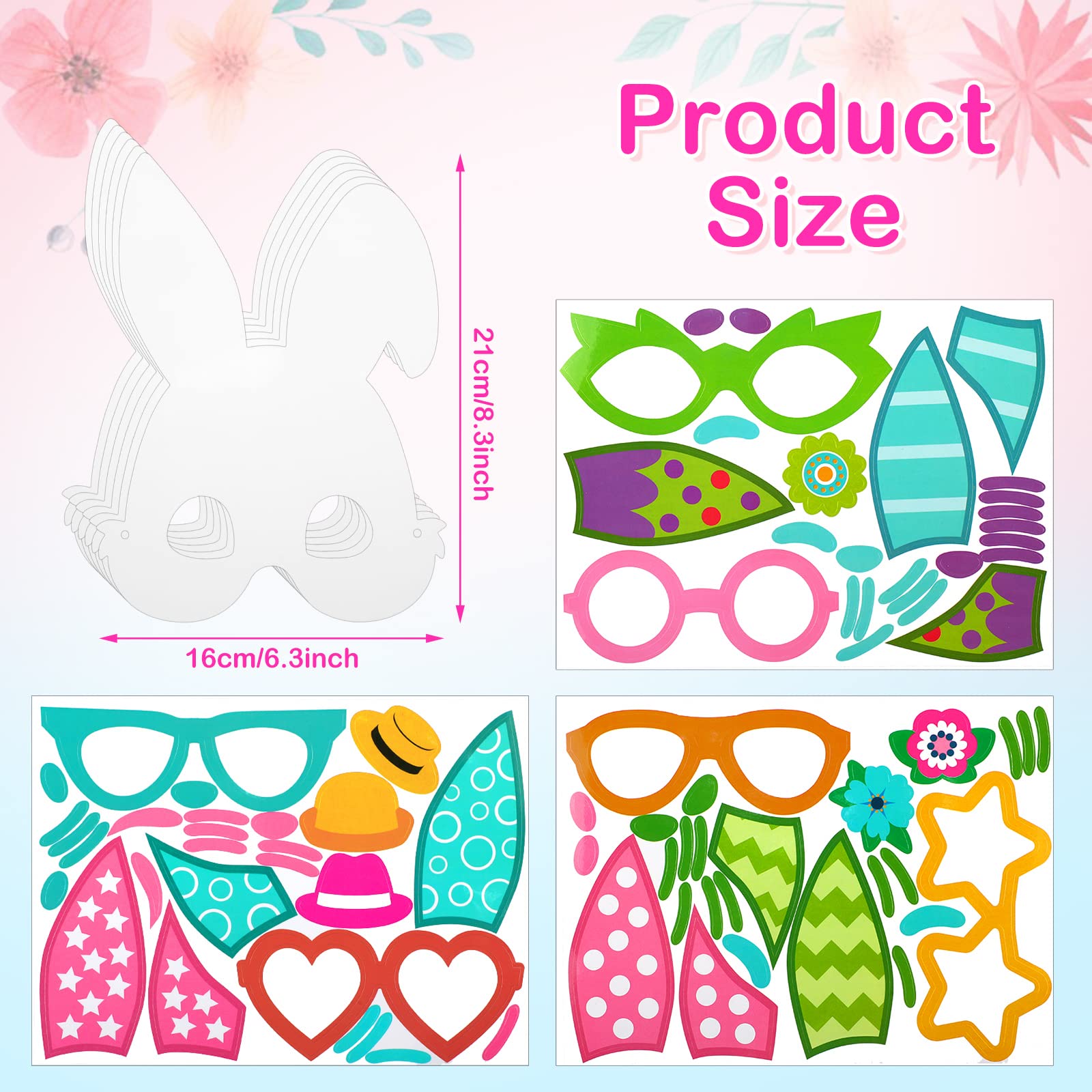 Spakon 60 Pieces Easter Bunny Mask Craft Kits Novelty Easter Rabbits Craft Kits Personalized Bunny Characters for Kids Fun Home Activities DIY Arts Craft Self Adhesive