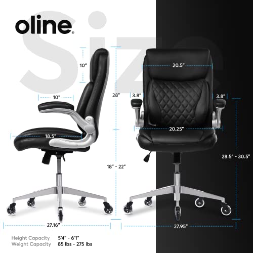 Oline Ergonomic Executive Office Chair - Rolling Home Desk PU Leather Chair with Adjustable Armrests, 3D Lumbar Support and Blade Wheels - Computer Gaming Swivel Chairs (Black)