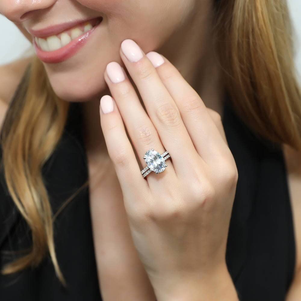 BERRICLE Sterling Silver Hidden Halo Wedding Engagement Rings Cubic Zirconia CZ Solitaire Ring Set for Women, Rhodium Plated Size 6