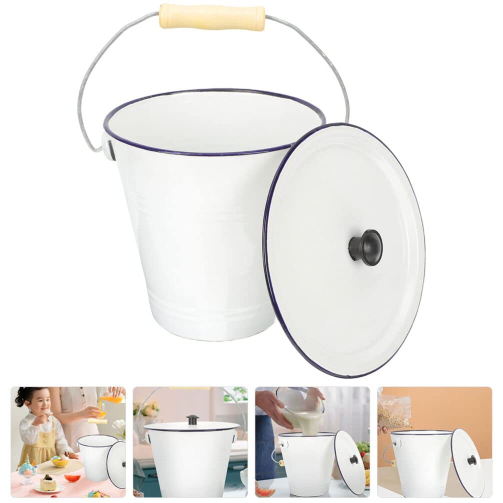 Cabilock Household Enamel Bucket Serving Bucket Liquid Container Milk Storage Bucket