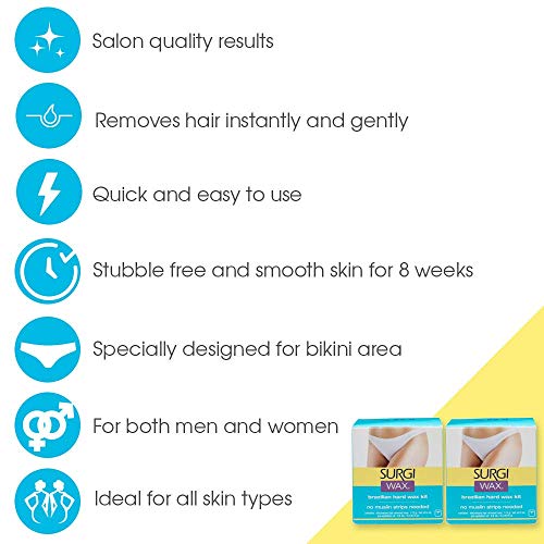 SURGI WAX Brazilian Hard Wax Kit 4oz, Waxing Kit for Hair Removal with pre-elipation Oil (82563)
