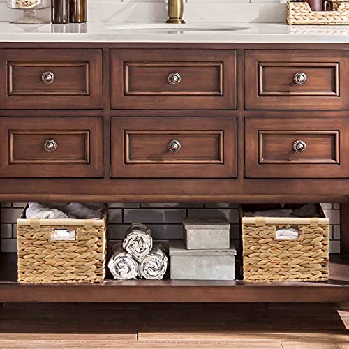 BSTNASI Natural Water Hyacinth Storage Baskets for Organizing Small Wicker Baskets With Handles, Woven rectangle Baskets for Storage Baskets for Shelves, Large Rectangular Towel Basket