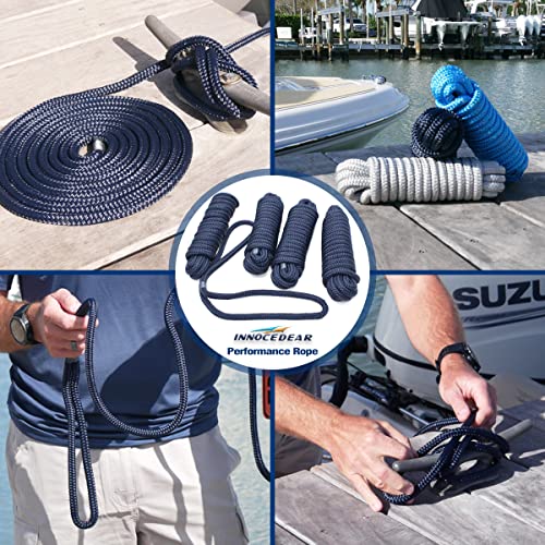 INNOCEDEAR 4 Pack 1/2” X 15’ Dock Lines|Marine-Grade Double-Braided Nylon Dock Line with 12” Eyelet.Hi-Performance Boat Rope Mooring Rope