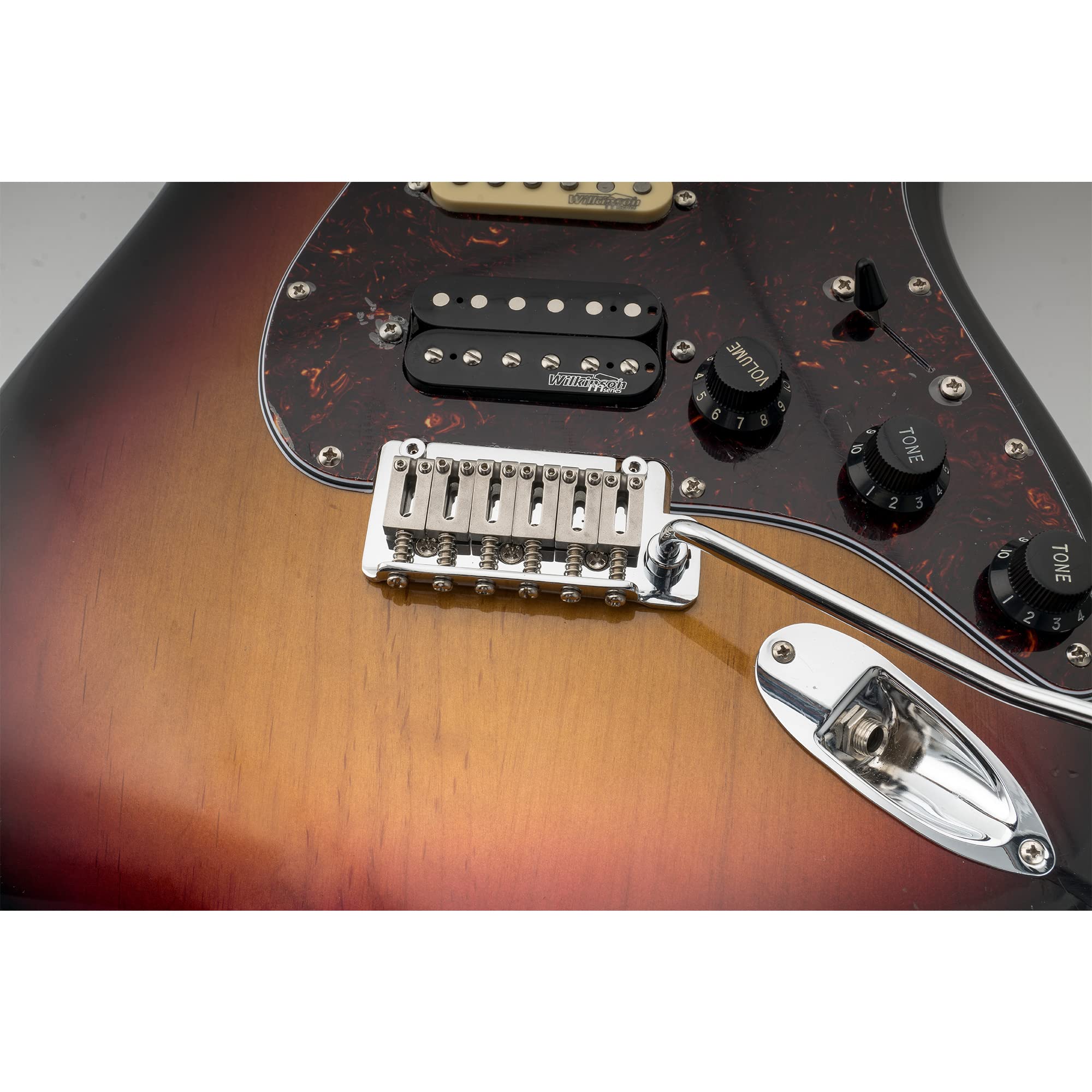 Musiclily Pro 52.5mm 2-Point Guitar Tremolo Bridge with Full Block Steel Saddles for Modern American Strat Electric Guitar, Chrome