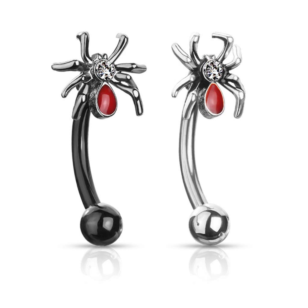 BODY DAZZ 16G Red Tear Spider Surgical Steel Curved Barbell Eyebrow Ring (Both Colors)