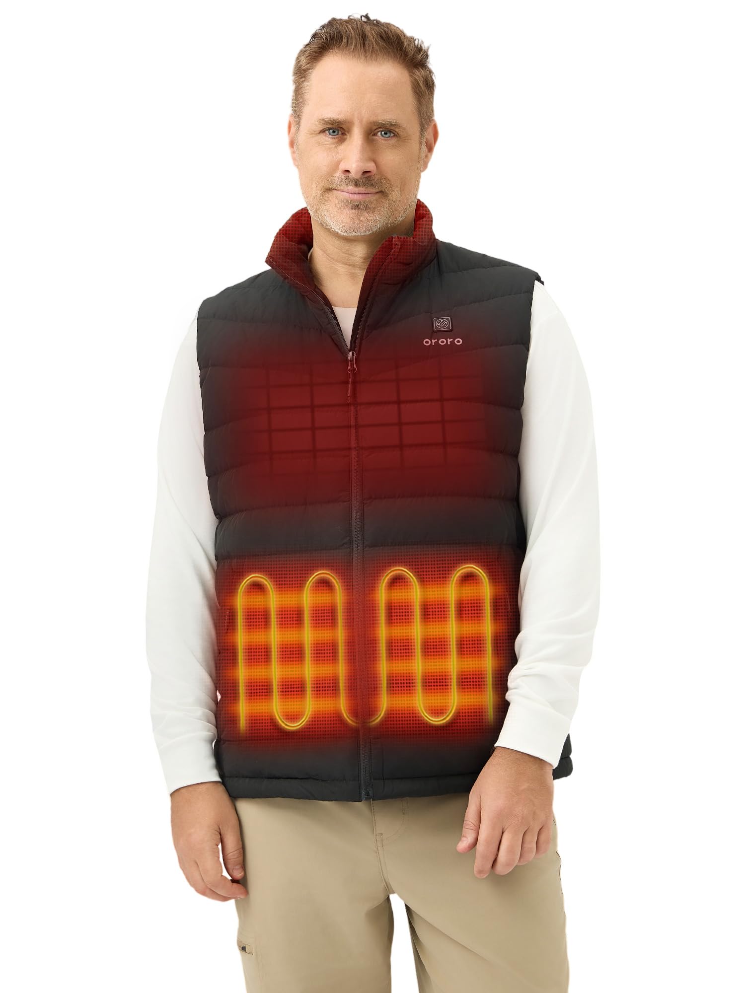 ORORO Men's Heated Down Vest with Battery, Lightweight Heated Vest with 800 Fill Down (Charger Not Included)(Black, XL)