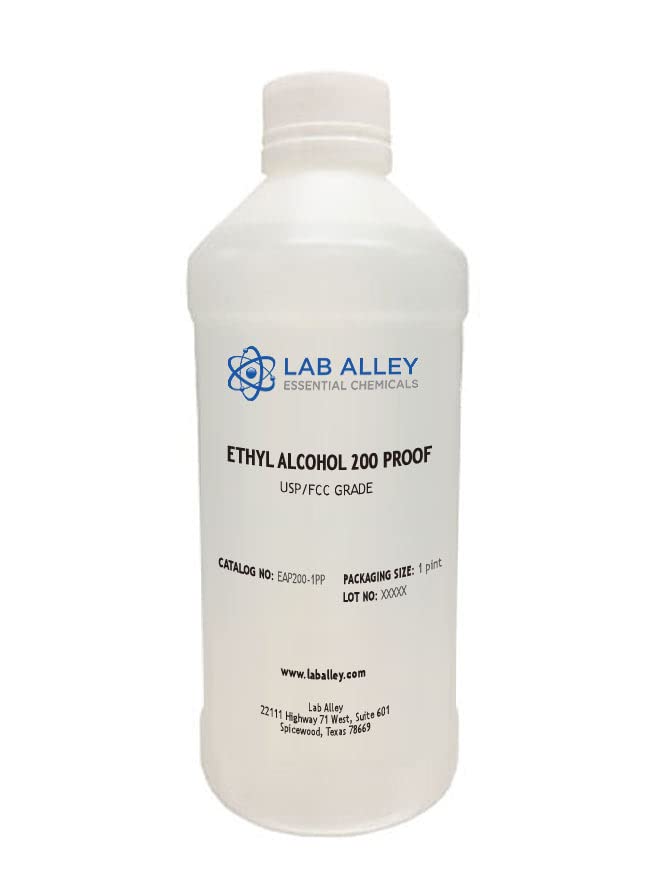 Lab Alley Denatured Ethanol 200 Proof, Great to Use for Fuel, Heating, and Cleaning - 1 Pint