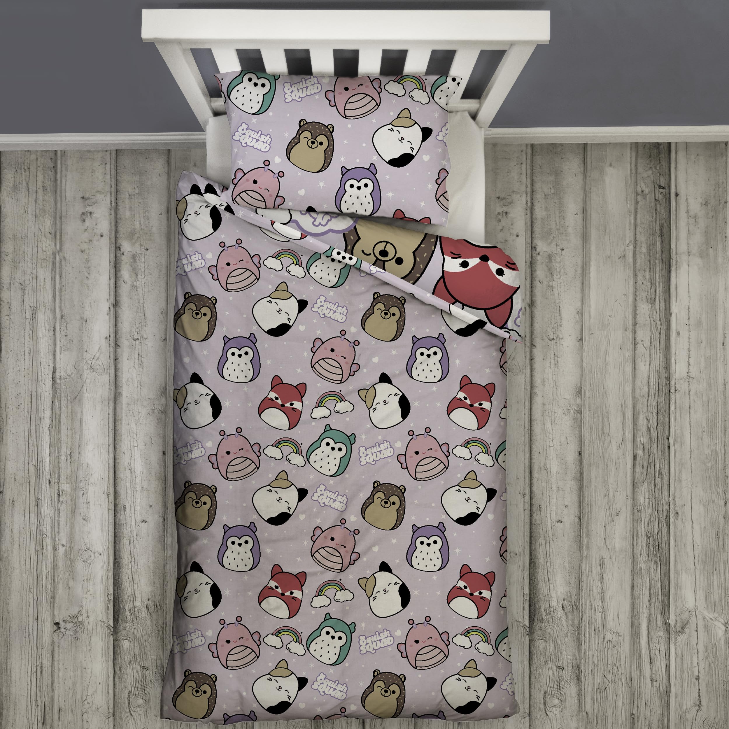 Character World Squishmallows Official Single Duvet Cover Set, Bright Design | Reversible 2 Sided Squish Squad Bedding Cover Official Merchandise Including Matching Pillow Case