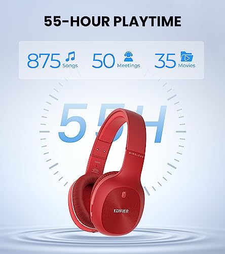 Edifier W800BT Plus Wireless Headphones Over-Ear Headset - Qualcomm® aptX - Bluetooth V5.1 - CVC™ 8.0 Call Noise Cancelling - 55H Playtime - Built-in Microphone - Physical Button and App Control, Red