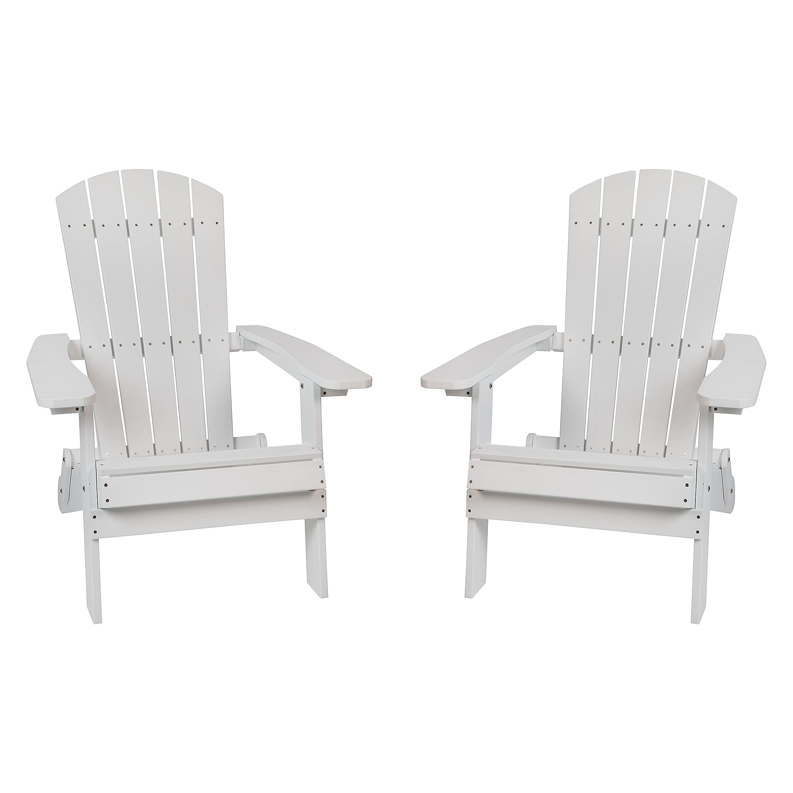 Flash Furniture Charlestown Folding Adirondack Chair - White - Poly Resin - Indoor/Outdoor - Weather Resistant - Set of 2