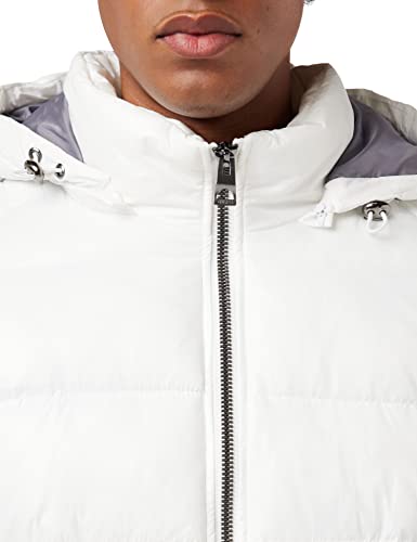 GUESS Men Mid-Weight Puffer Jacket with Removable Hood, White, Medium