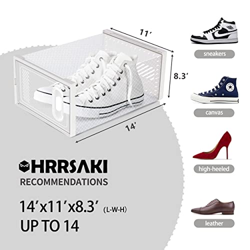 Hrrsaki 8 Pack X-Large Shoe Storage Boxes, Shoe Boxes Clear Plastic Stackable, Shoe Organizer Boxes with Front Opening Lids, Ventilation and Dust-proof, Shoe Container Boxes for Closet, Bedroom, Bathroom, Fit for Women/Men Size 14(14β x 11β x 8.3β) (white
